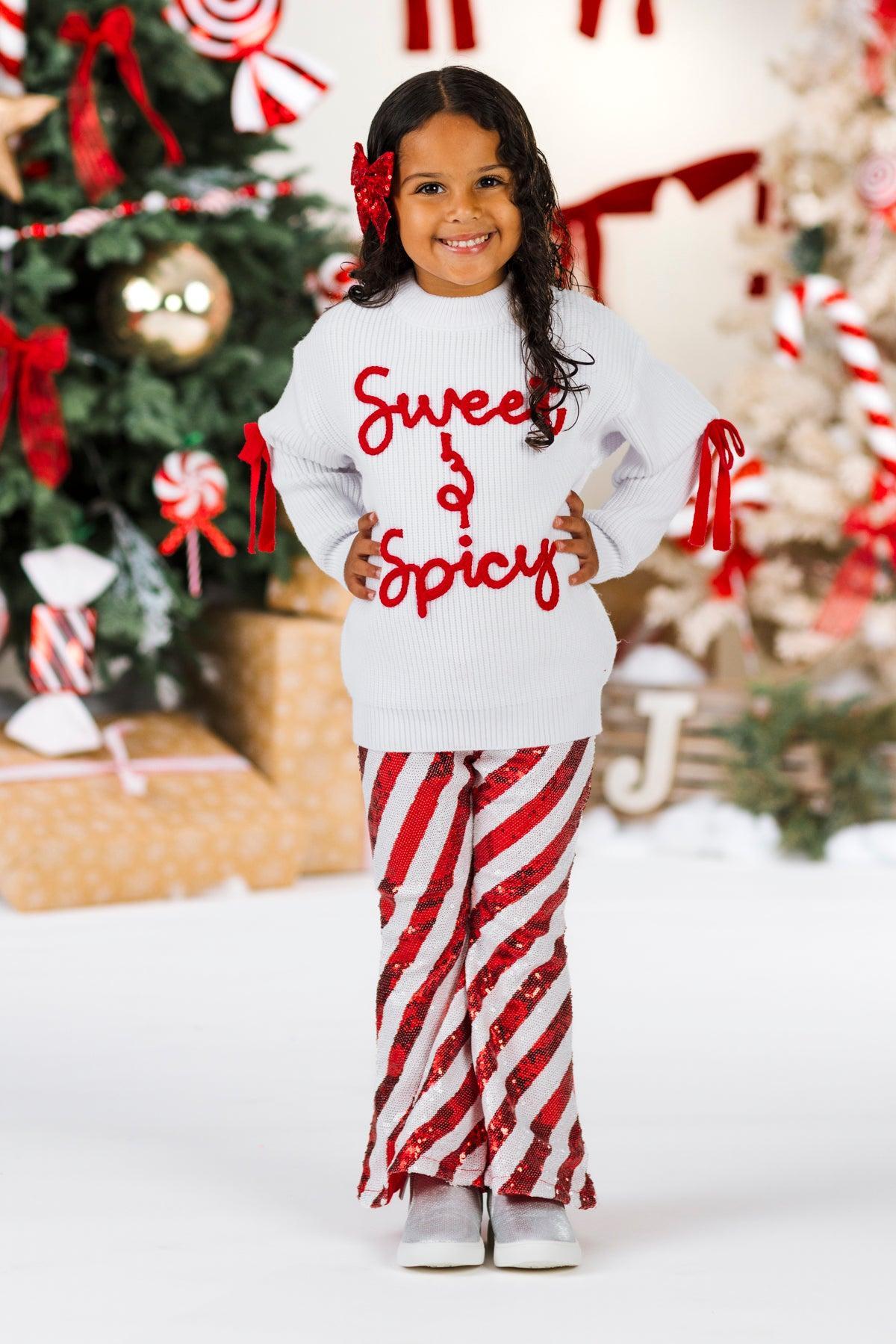 "Sweet & Spicy" White Knit Sweater | Girls' Christmas Clothing ...