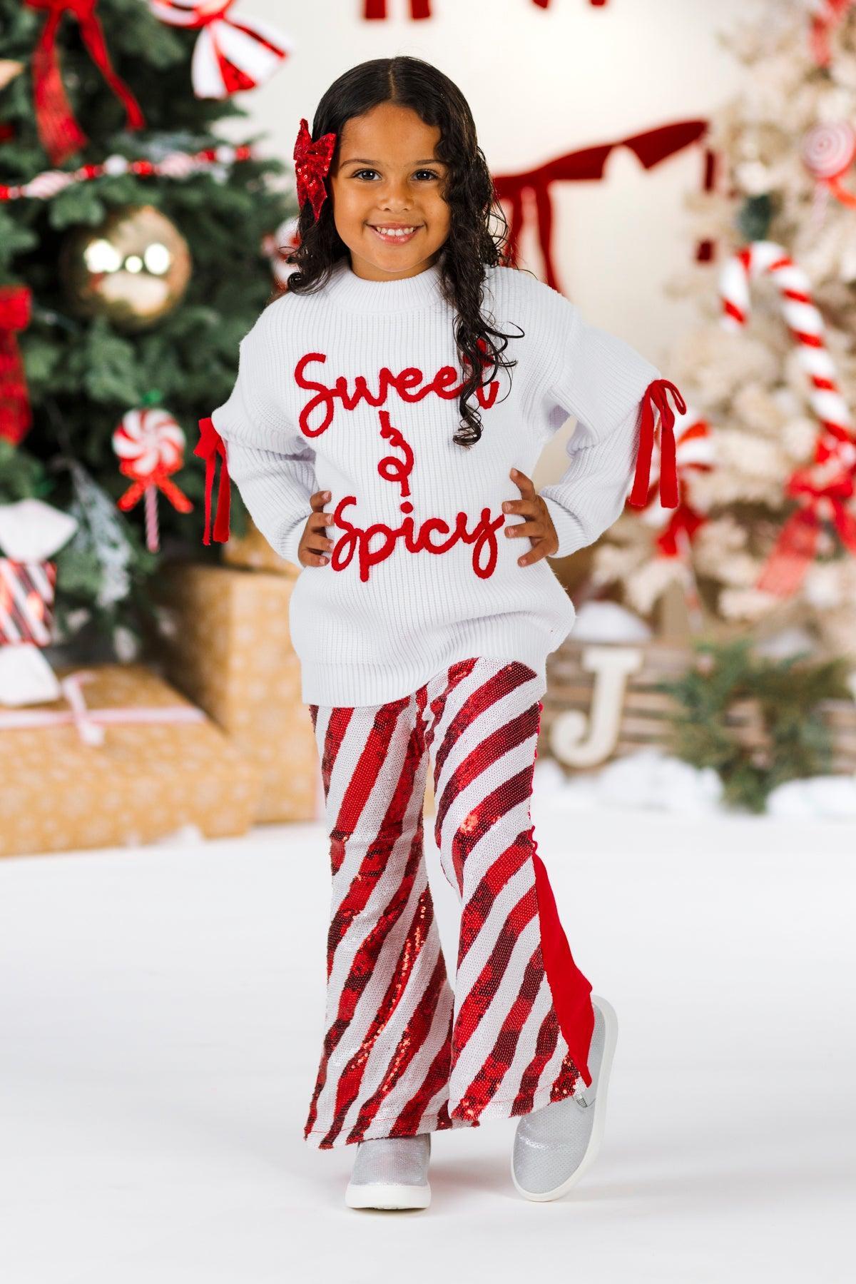 "Sweet & Spicy" White Knit Sweater | Girls' Christmas Clothing ...