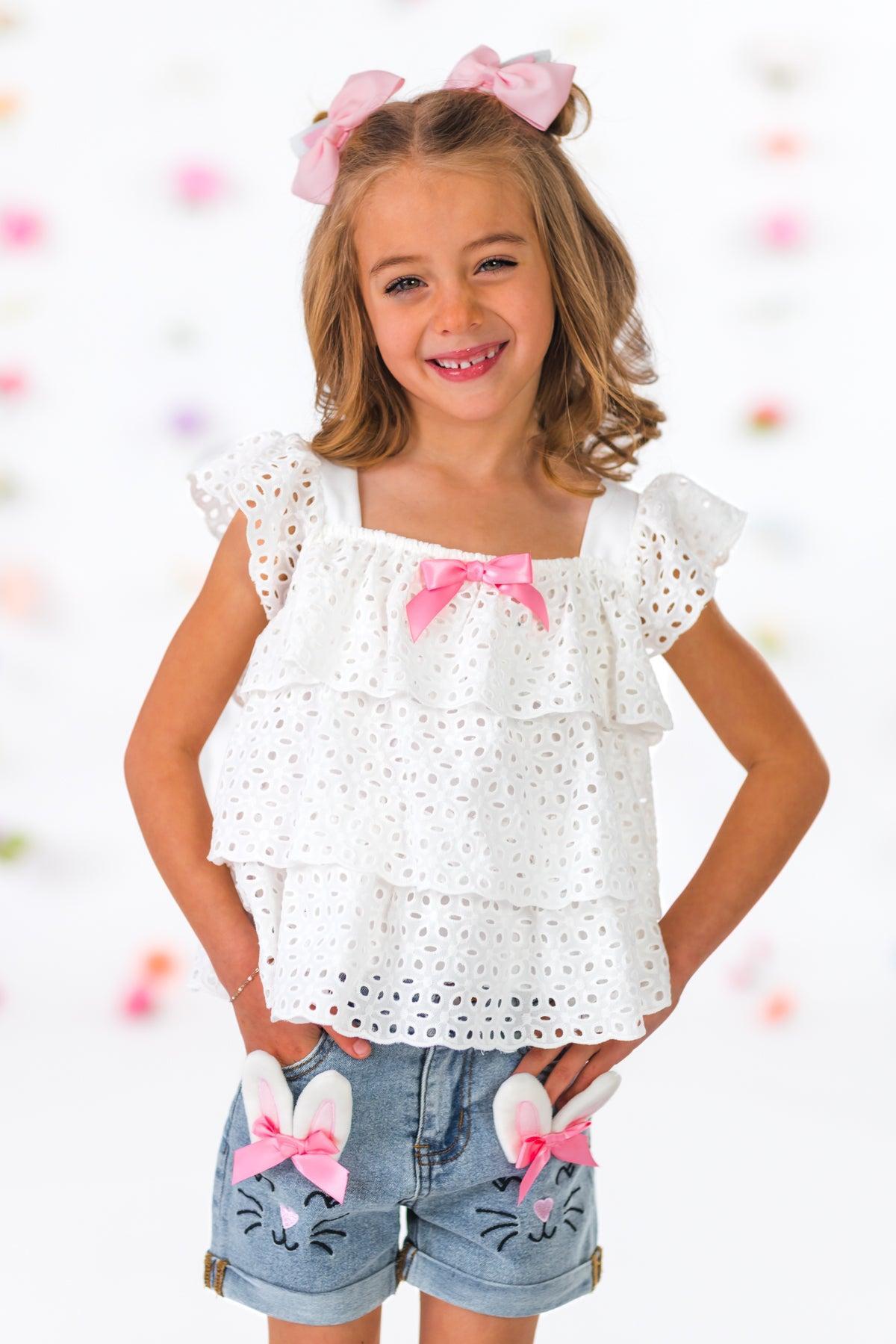 Bunny Bow Denim Short Set | Girls' Easter Clothing – Sparkle In Pink