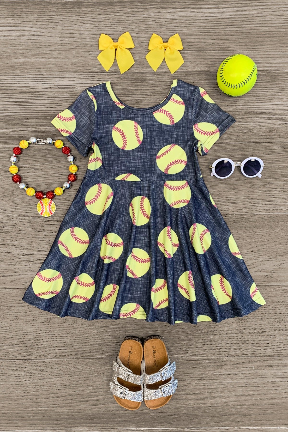 Yellow & Dark Grey Softball Dress | Sparkle In Pink